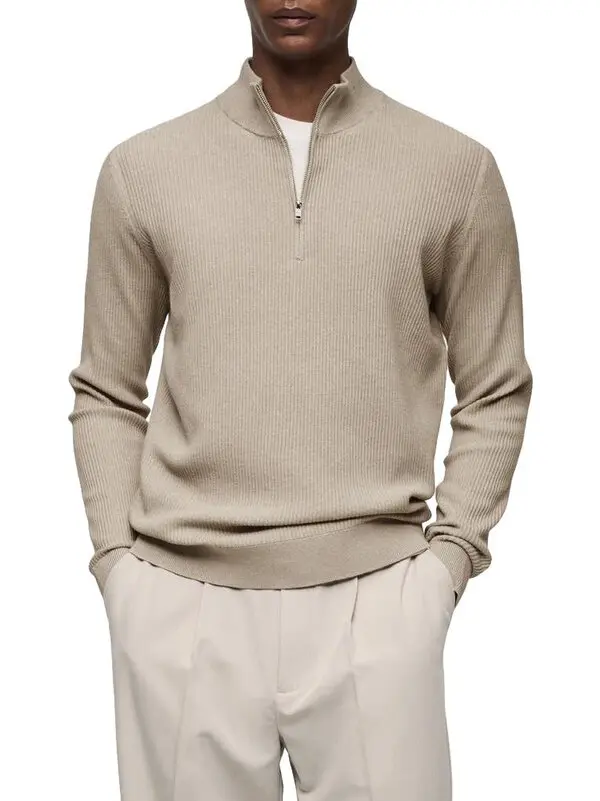 Mango Perkins Half-zip Sweater - Beige