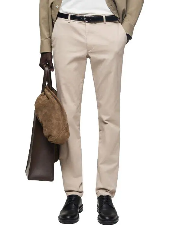 Mango Serge Slim Fit Chino Pants - Sand