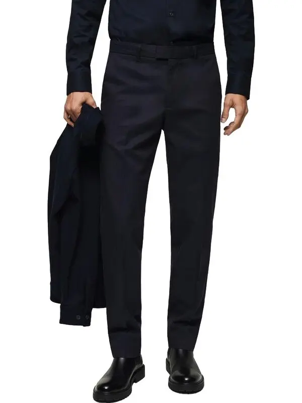 Mango Regular Fit Cotton-blend Dress Pants - Dark Navy
