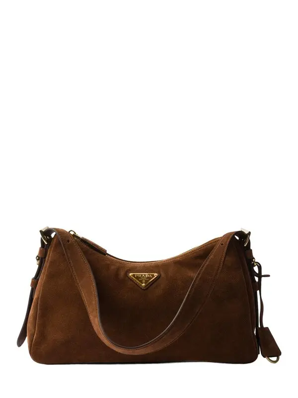 Prada Aimée Medium Suede Shoulder Bag - Brown