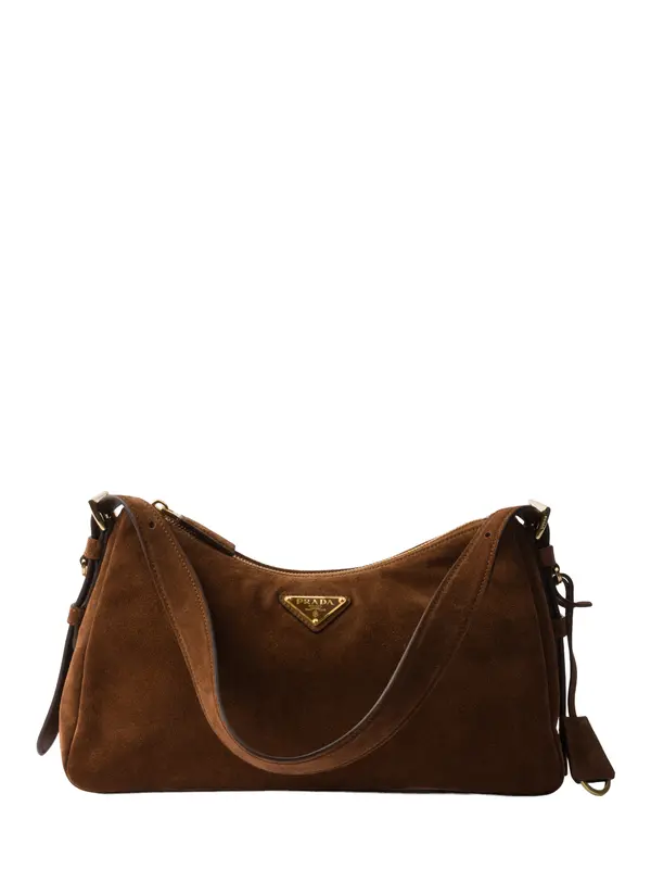 Prada Aimée Medium Suede Shoulder Bag - Cocoa Brown