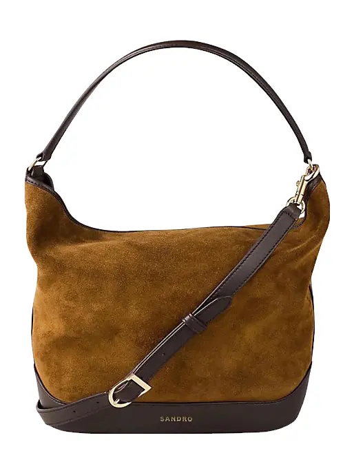 Sandro Slouchy Shoulder Bag With Removable Strap - Naturels