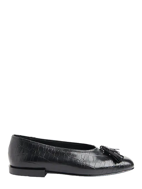 Whistles Cilou Tassel Croc-embossed Leather Ballet Flats - Black