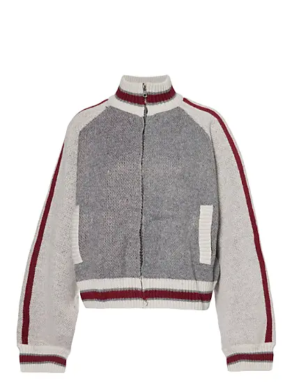 JADED LONDON Team 85 Knitted Bomber Jacket - Grey
