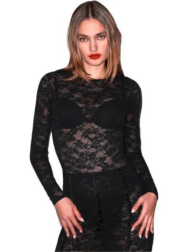 Fleur Du Mal Le Stretch Lace Long Sleeve Bodysuit - Black