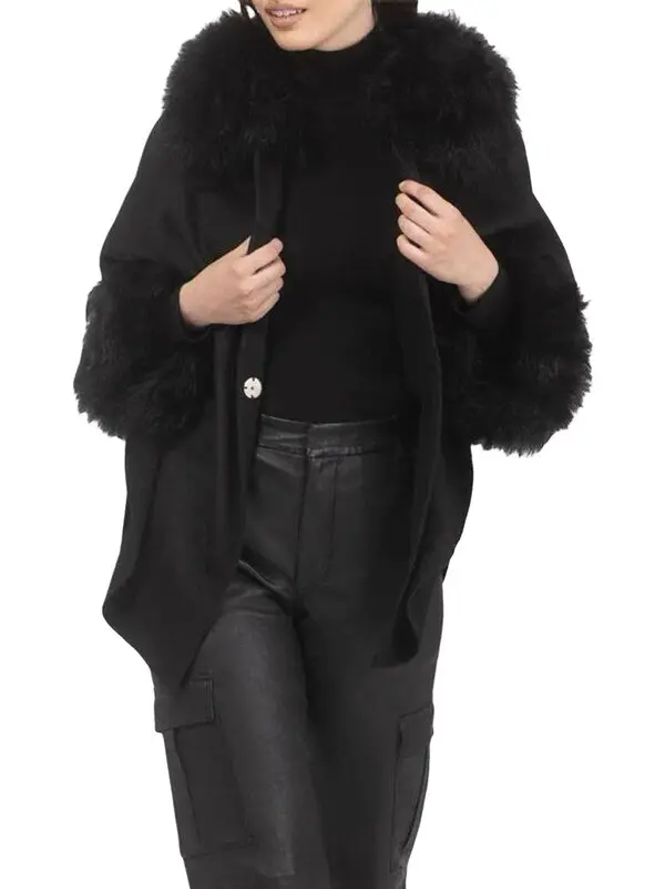 Gorski Wool & Lamb Cape - Black