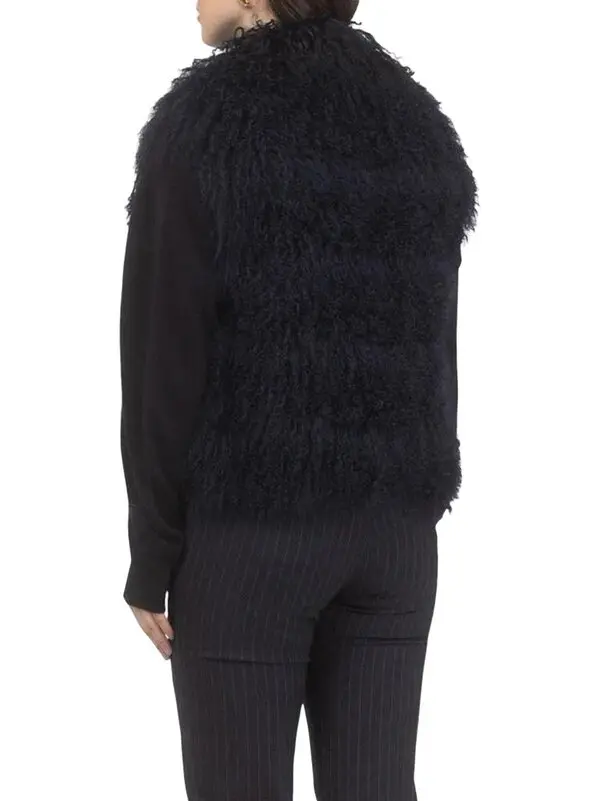 Gorski Collared Mongolian Lamb Vest - Navy