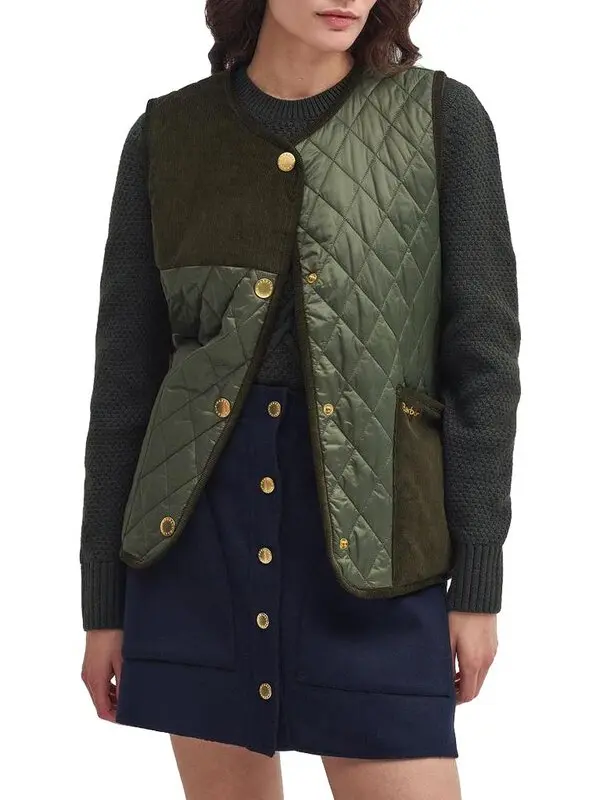 Barbour Healy Mixed Media Quilted Vest - Olive/ancient