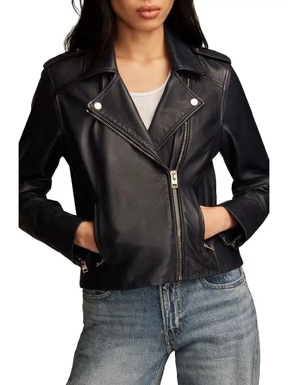 Lucky Brand Classic Leather Moto Jacket - Midnight Navy