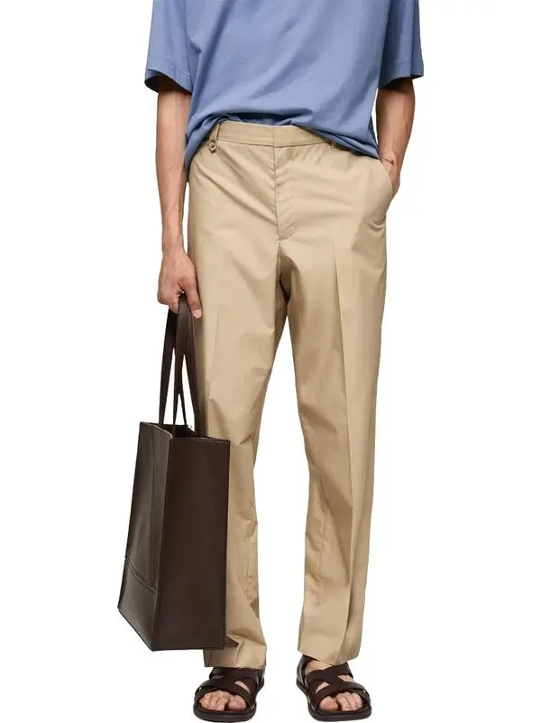 Mango Regular Fit Cotton Pants - Beige