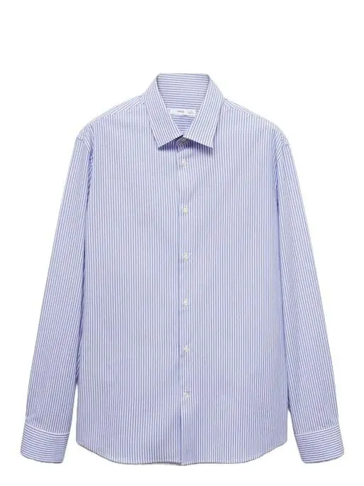 Mango Slim Fit Pinstripe Stretch Cotton Button-up Shirt - Blue
