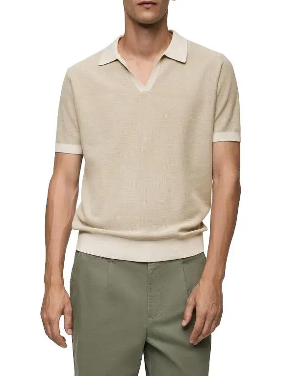 Mango Structured Contrast Polo Shirt - Light/pastel Grey