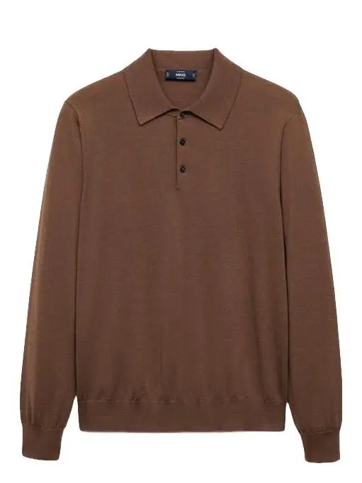 Mango Merino Wool Polo Sweater - Medium Brown