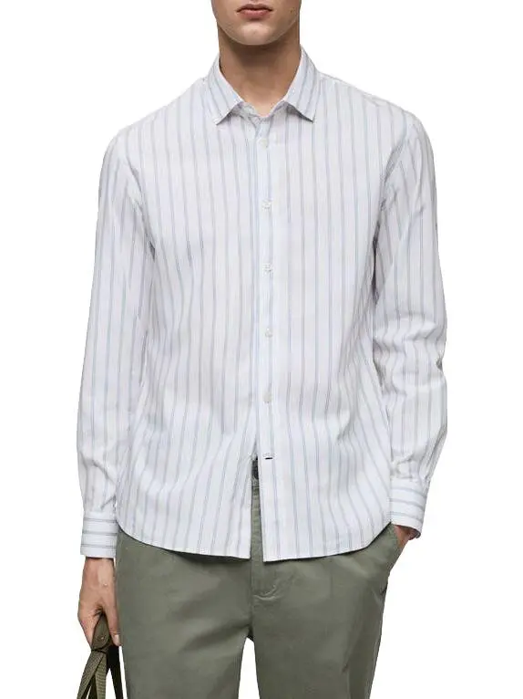 Mango Regular Fit Stripe Button-up Shirt - Sky Blue