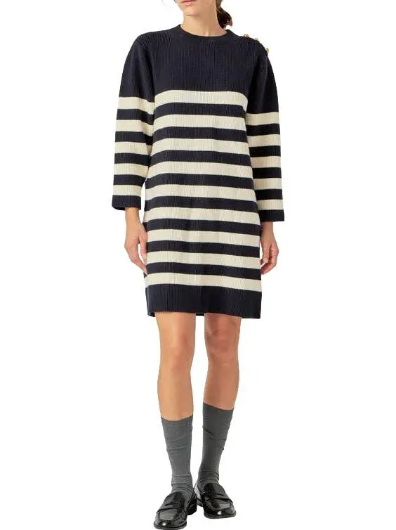 English Factory Stripe Sweater Dress - Navy/ Off White