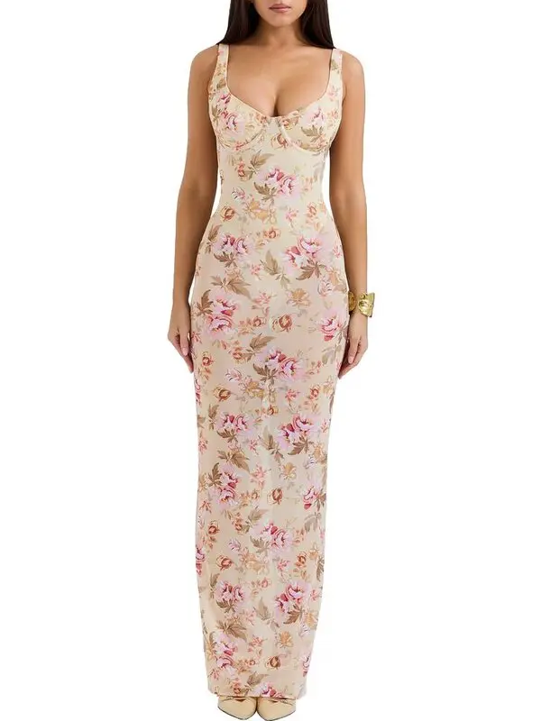 House Of Cb Robina Floral Gown - Sun Bleached