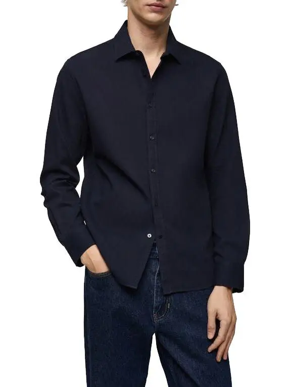 Mango Slim Fit Cotton Button-up Shirt - Dark Navy