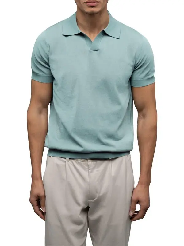 CUTS Istanbul Johnny Collar Cotton Bend Polo - Isle Blue