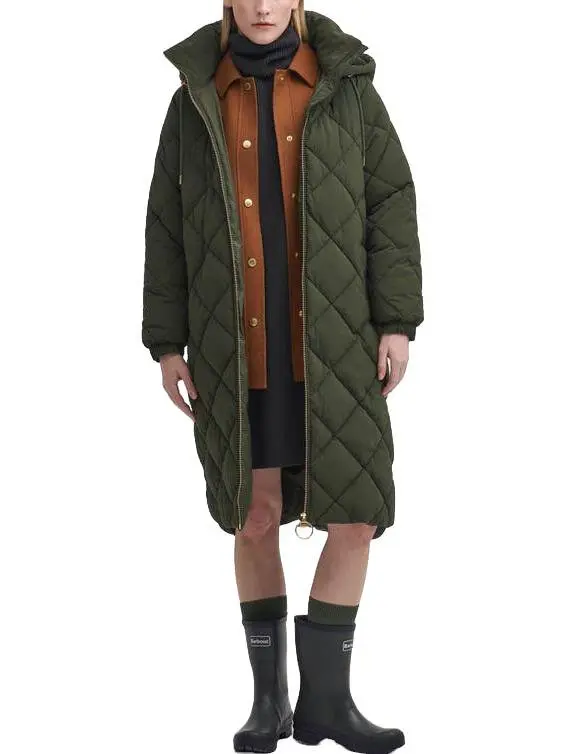 Barbour Kirkton Longline Puffer Coat - Olive/ancient