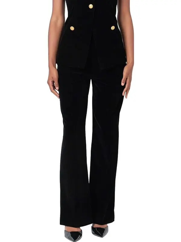 Endless Rose High Waist Velvet Wide Leg Pants - Black