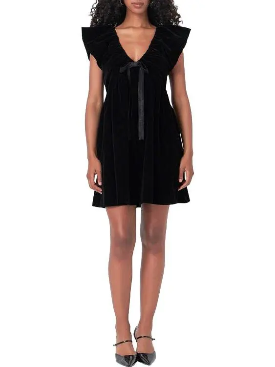 Endless Rose Satin Bow Velvet Minidress - Black