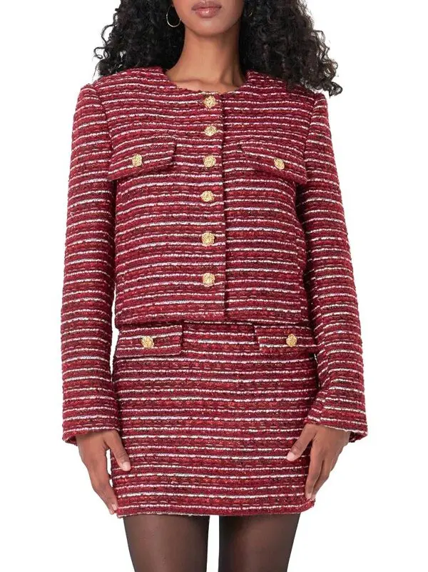 Endless Rose Stripe Tweed Jacket - Cranberry
