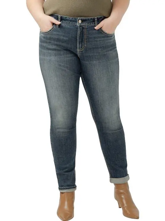 SILVER JEANS CO. Girlfriend Distressed Skinny Jeans - Indigo