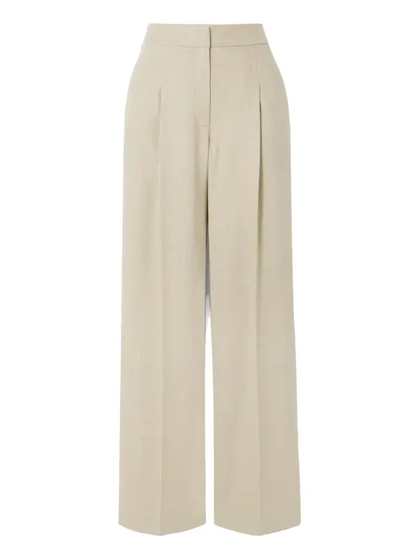 Loulou De Saison Juno Pleated Wide-leg Wool-blend Pants - Neutrals