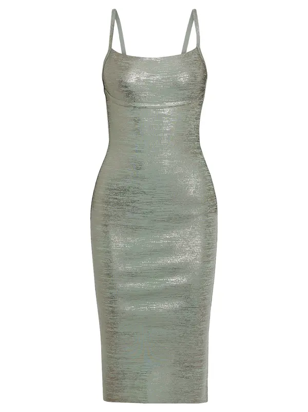 Herve Leger Metallic Coated Bandage Dress - Grey Green