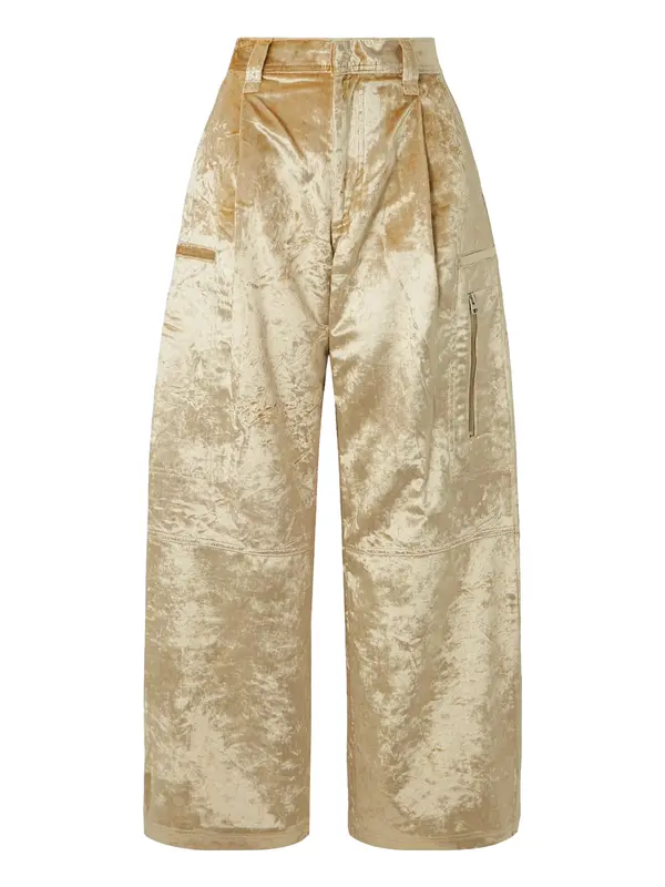 Ami Crushed Velvet Wide-leg Cargo Pants - Beige