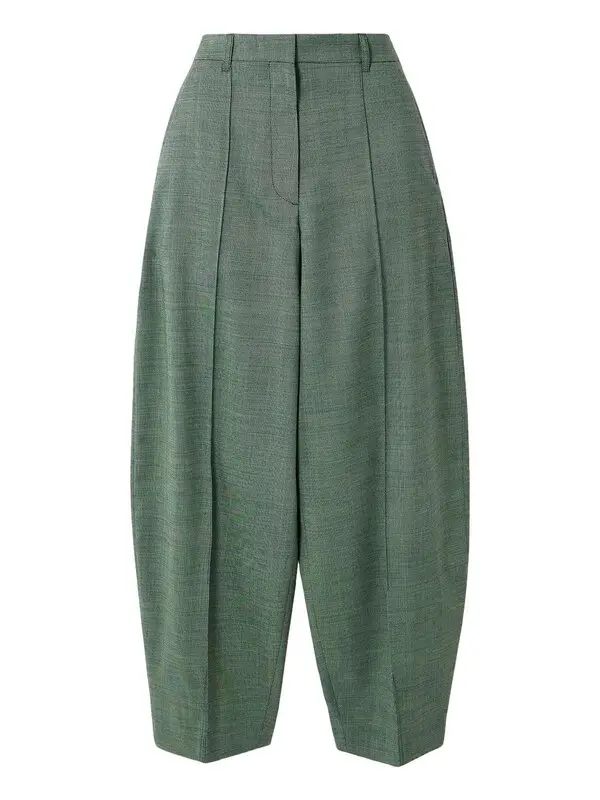 Stella McCartney Pleated Stretch-wool Tapered Pants - Grey Green