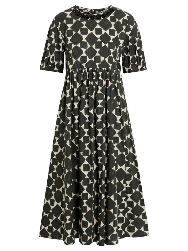 Max Mara Embellished Printed Cotton-poplin Midi Dress - Black