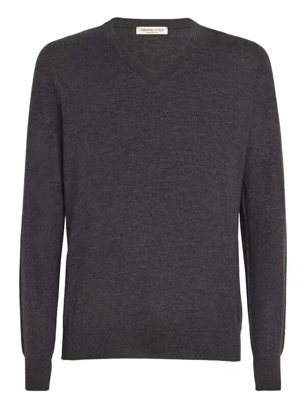 Johnstons Of Elgin Superfine Cashmere V-neck Sweater - Grey