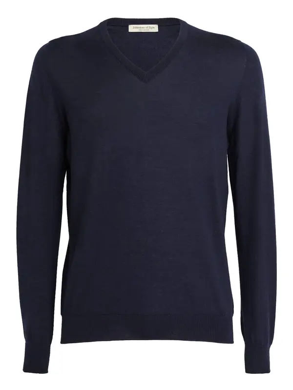 Johnstons Of Elgin Superfine Cashmere V-neck Sweater - Navy