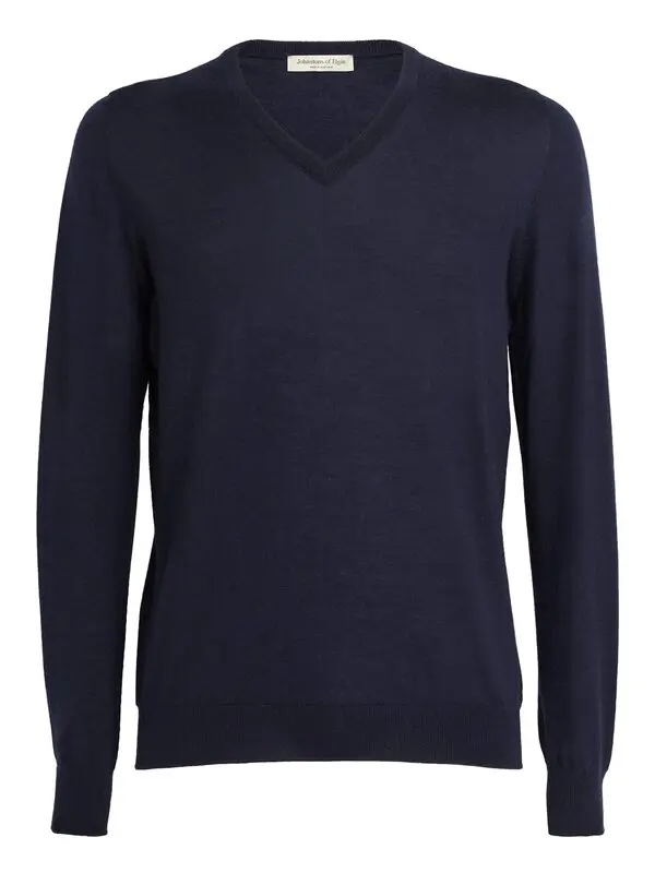 Johnstons Of Elgin Superfine Cashmere V-neck Sweater - Navy