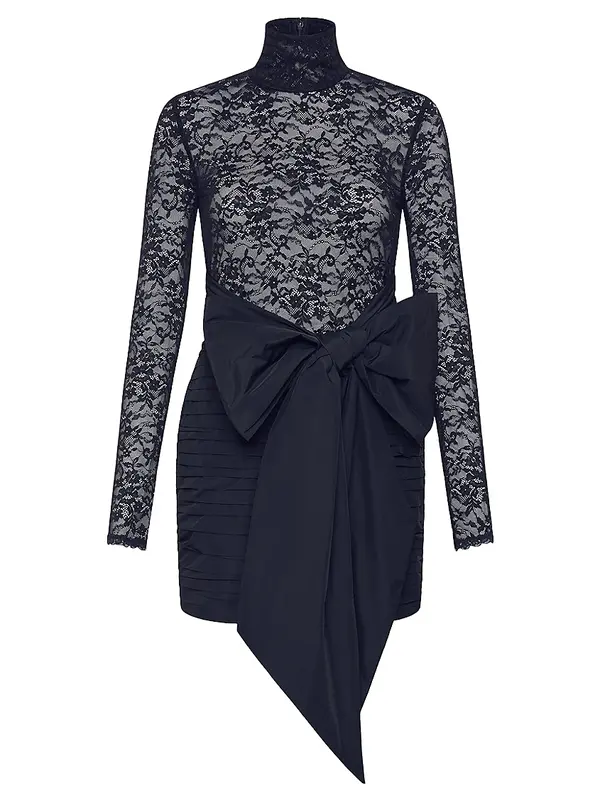 Rebecca Vallance Nicky Hilton X Delta Lace & Taffeta Bow Minidress - Black