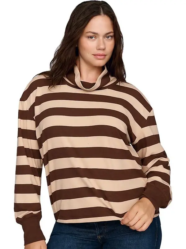 Maeve Cotton Stretch Mock Neck Top - Chicory Coffee/sesame