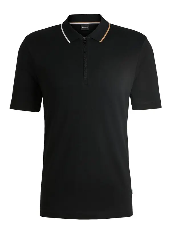 BOSS Half-zip Interlock-weave Polo Shirt - Black