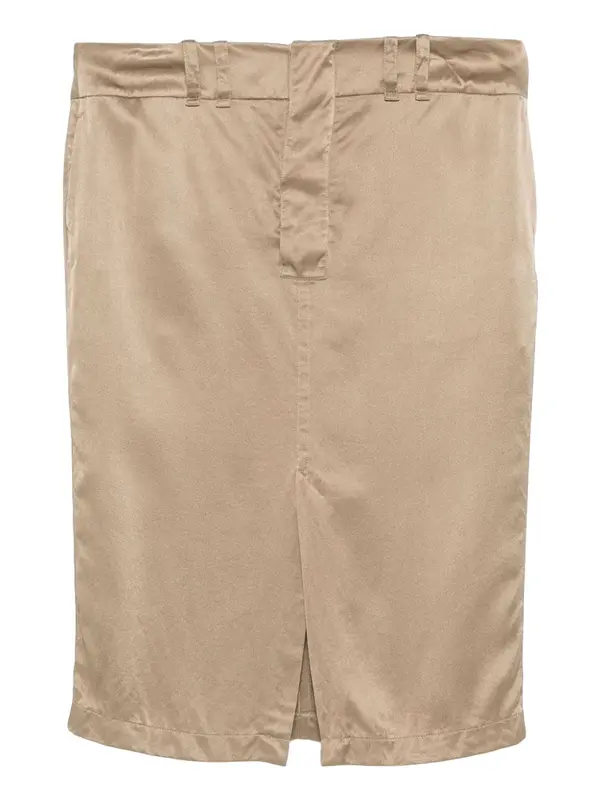 Saint Laurent Silk Pencil Skirt - Neutrals