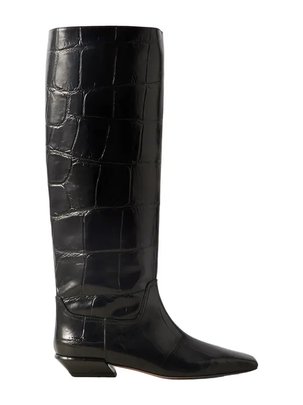 Paris Texas Bettina Croc-effect Leather Knee Boots - Black