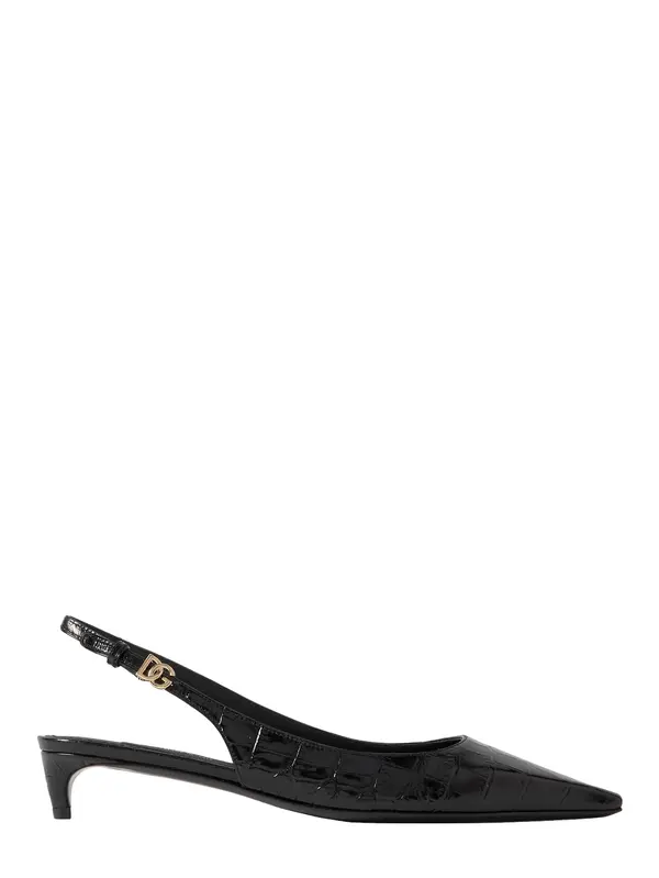 Dolce & Gabbana Glossed Croc-effect Slingback Pumps - Black