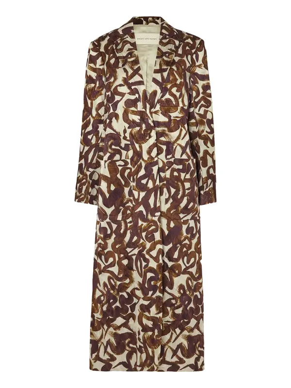 Dries Van Noten Printed Satin-jacquard Coat - Brown