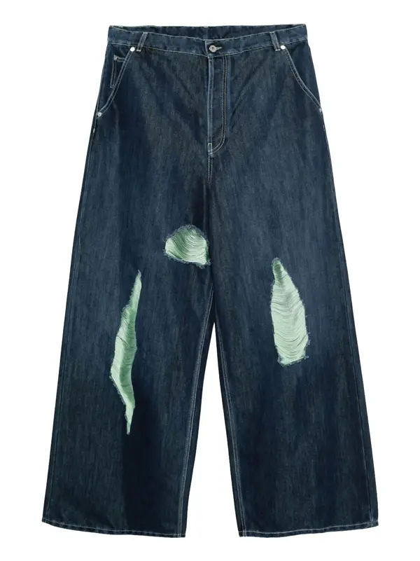 Off-White Shiny Shredded Wide Jeans - Blue
