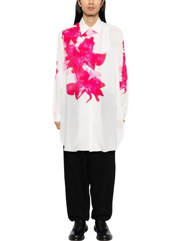 Yohji Yamamoto Floral Printed Shirt - White