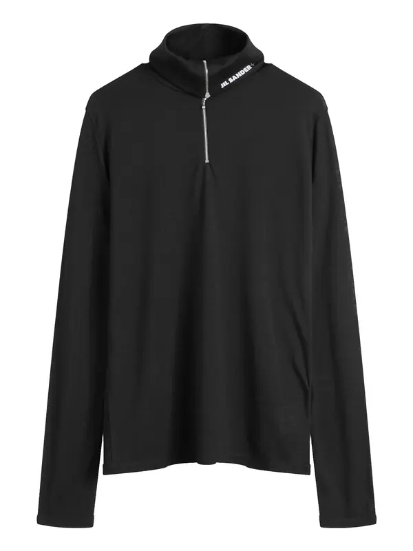 JIL SANDER Quarter Zip Wool Sweatshirt - Black