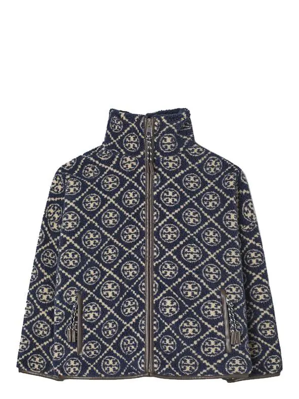 Tory Burch T Monogram Fleece Jacket - Medium Navy