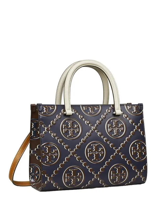Tory Burch T Monogram Embossed Top-handle Tote - Tory Navy/john Coco