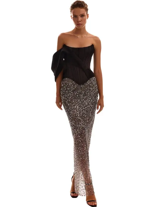 MILLA Fully Sequined Maxi Skirt - Silver