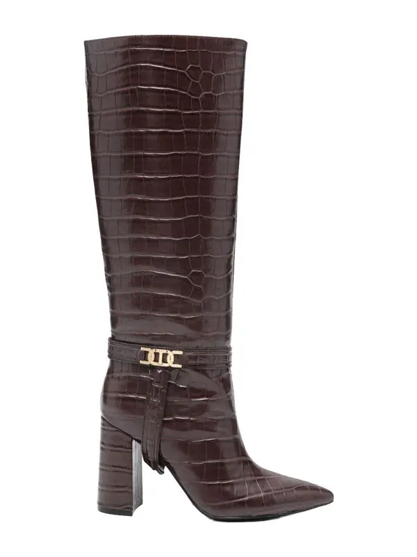 TWINSET 100mm Croc-effect Knee-high Boots - Brown