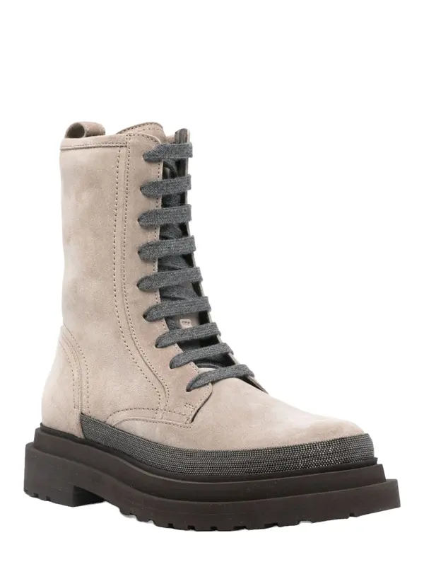 Brunello Cucinelli Monili-detail Suede Boots - Grey